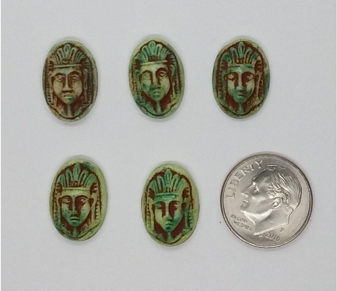 5pc Lot of MAX NEIGER 16x11mm Green Glass Cabochons Art Deco Egyptian ...
