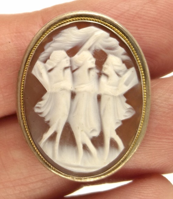 Antique Vintage Three Graces Italian Shell Cameo Broo… - Gem
