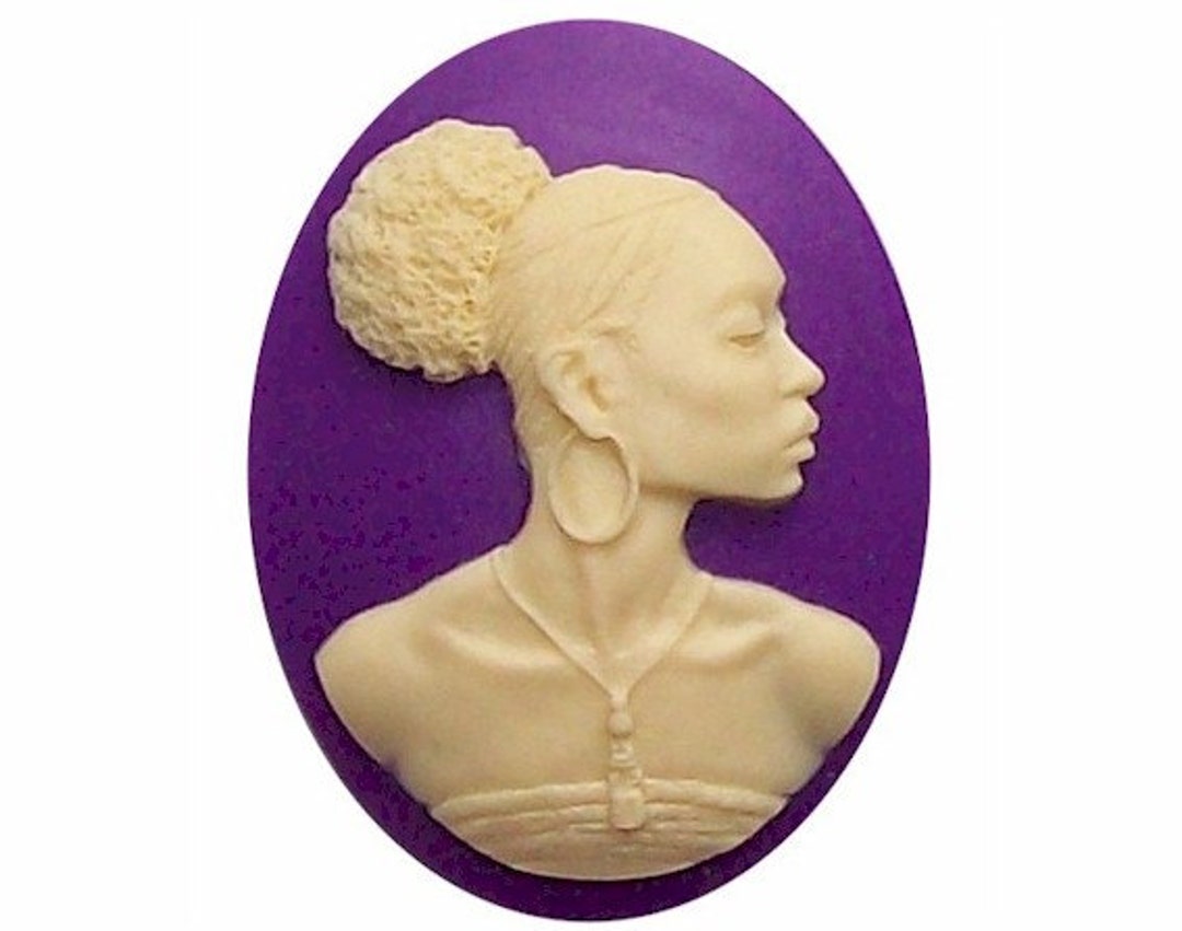 30x40mm African Cameo Black Ethnic Aboriginal Afrocentric Cabochon Purple off White DIY Sorority ...