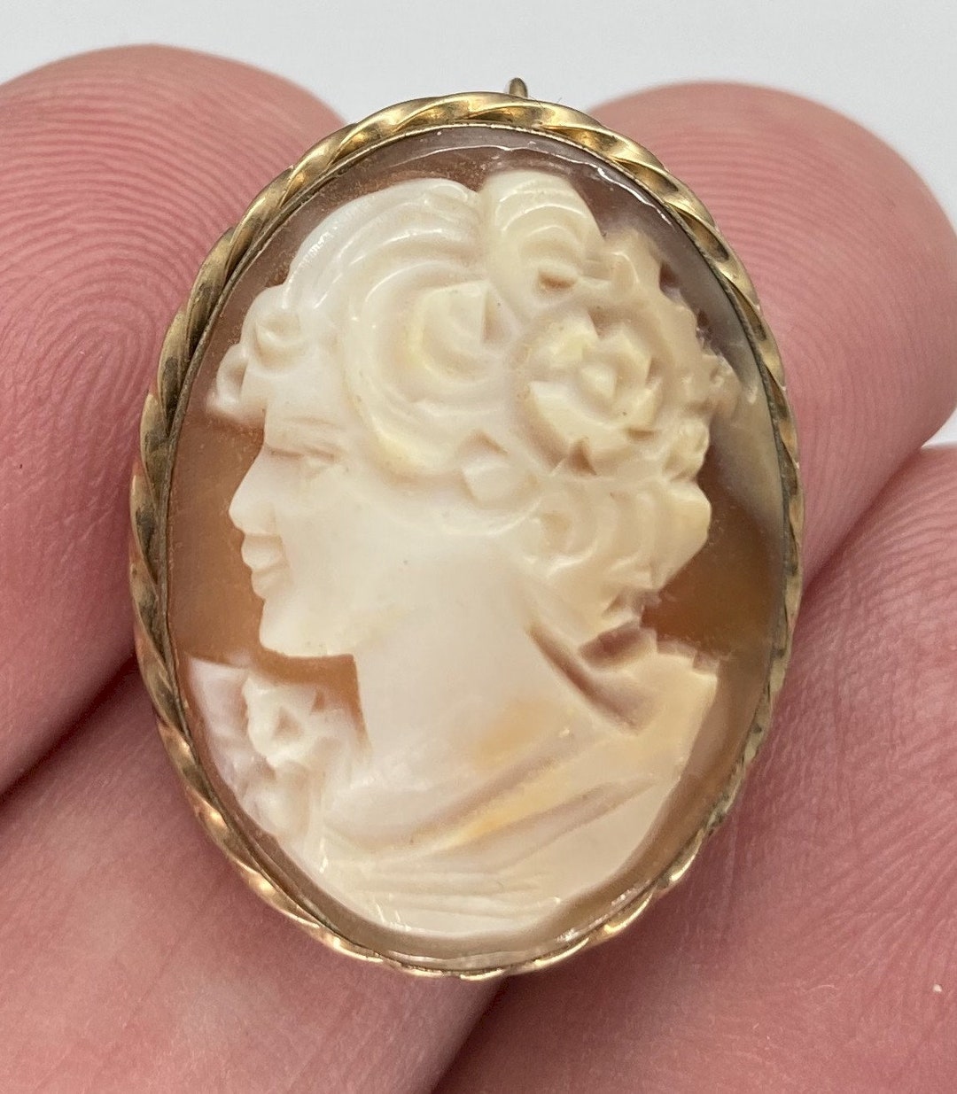 Antique Vintage Hand Carved Italian Shell Cameo Brooch Pendant Gold ...