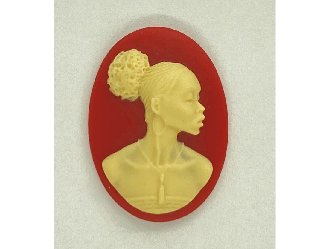 25x18mm African American Black Red Woman Resin Cameo Cabochon Red Creme ...