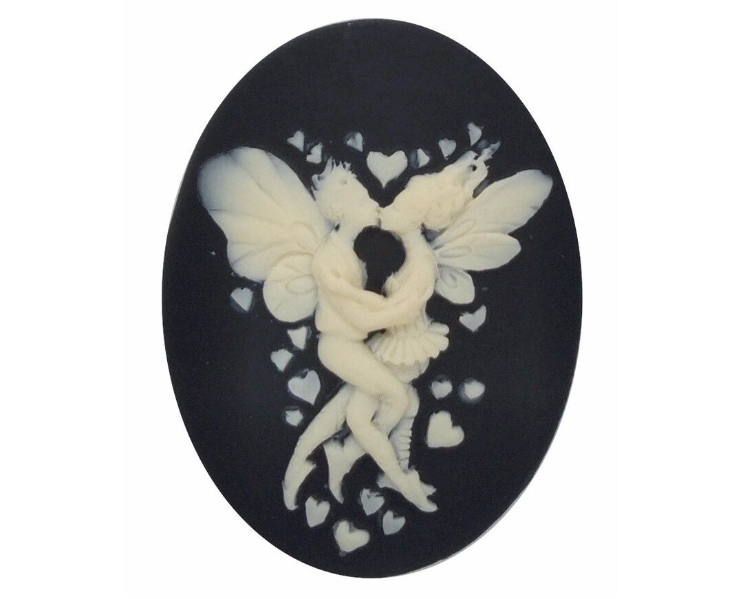 40x30mm Kissing Fairies in Love Black and Cream Resin Cabochon Elf ...