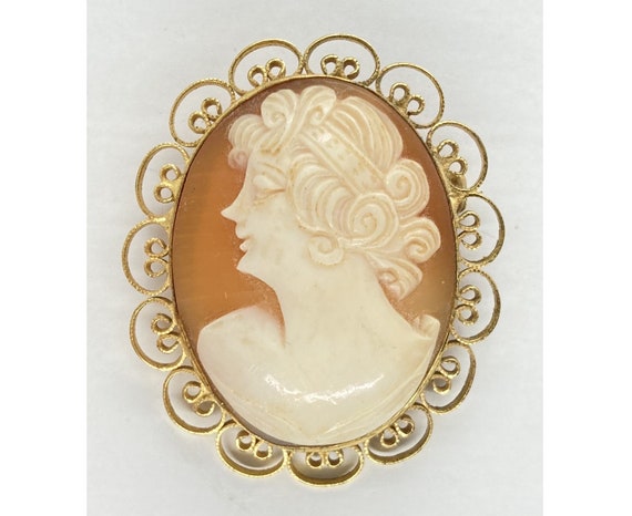 gold filled Antique Vintage Hand carved Italian Shell… - Gem