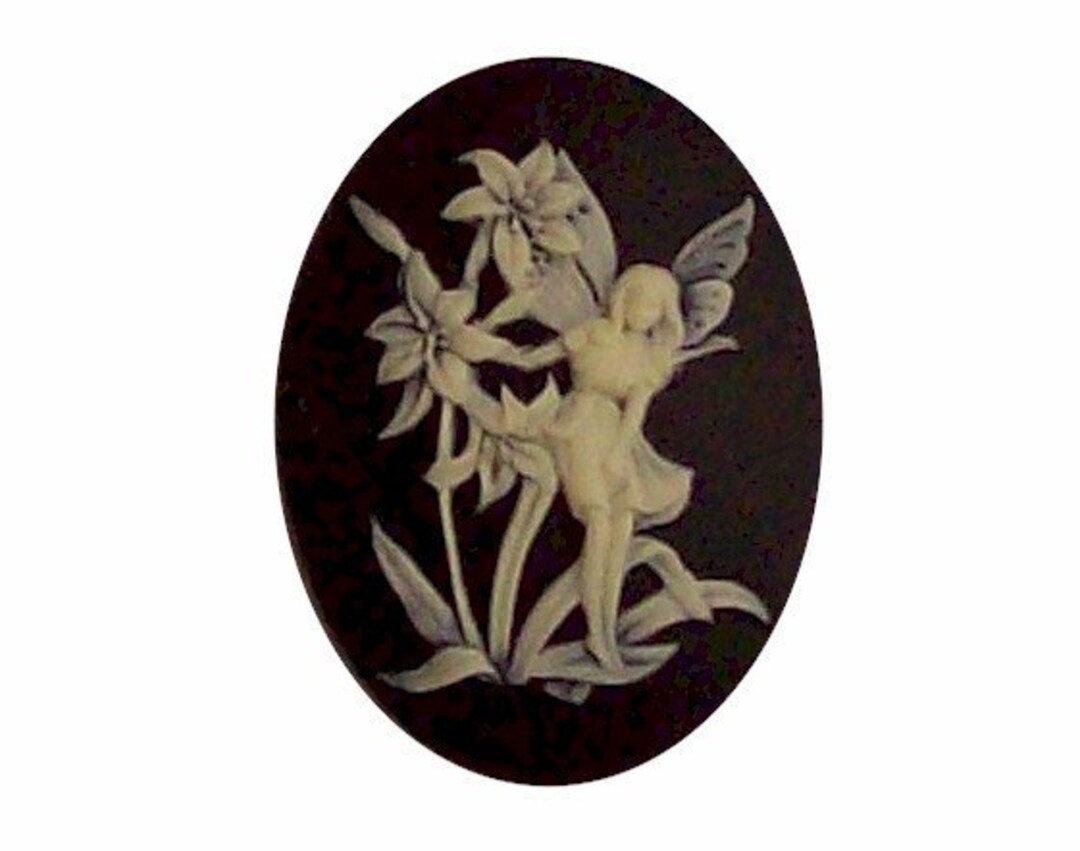 40x30mm Elf Fairy Cameo Nymph Resin Cameo Black and off White Cabochon ...