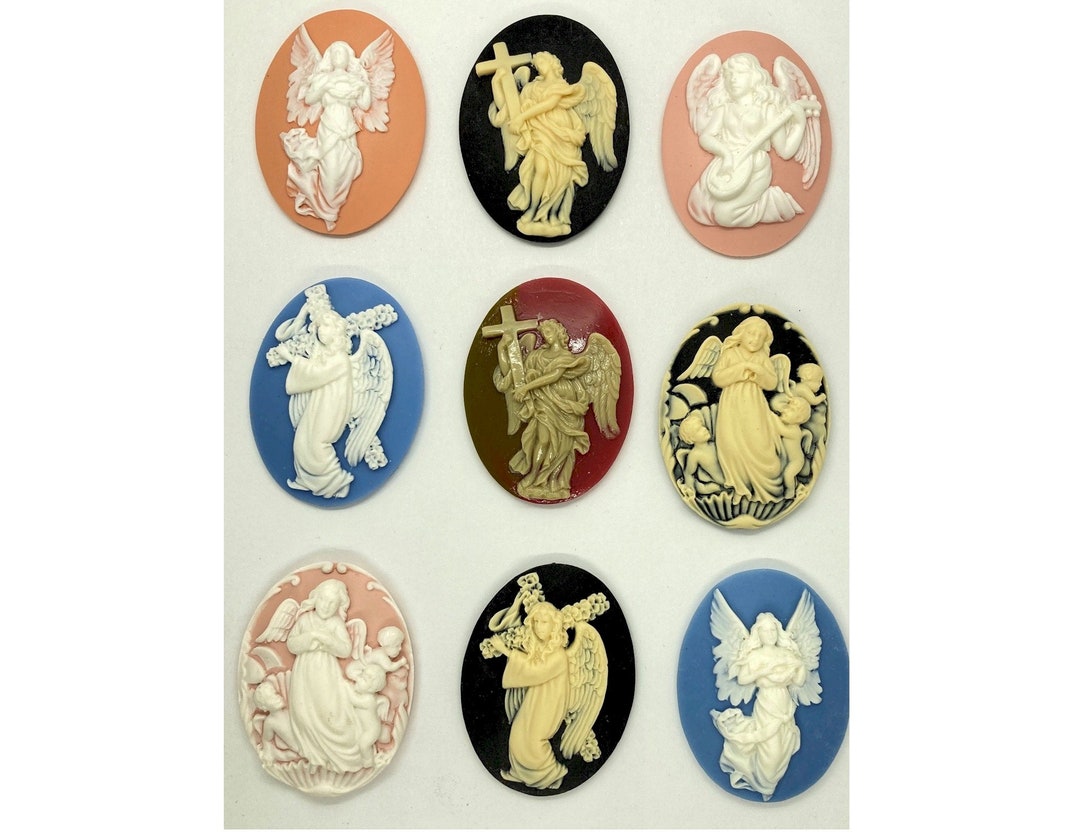 9pc 40x30mm Angels Bulk Lot Religious Set of Resin Cameo Cabochon Angel ...