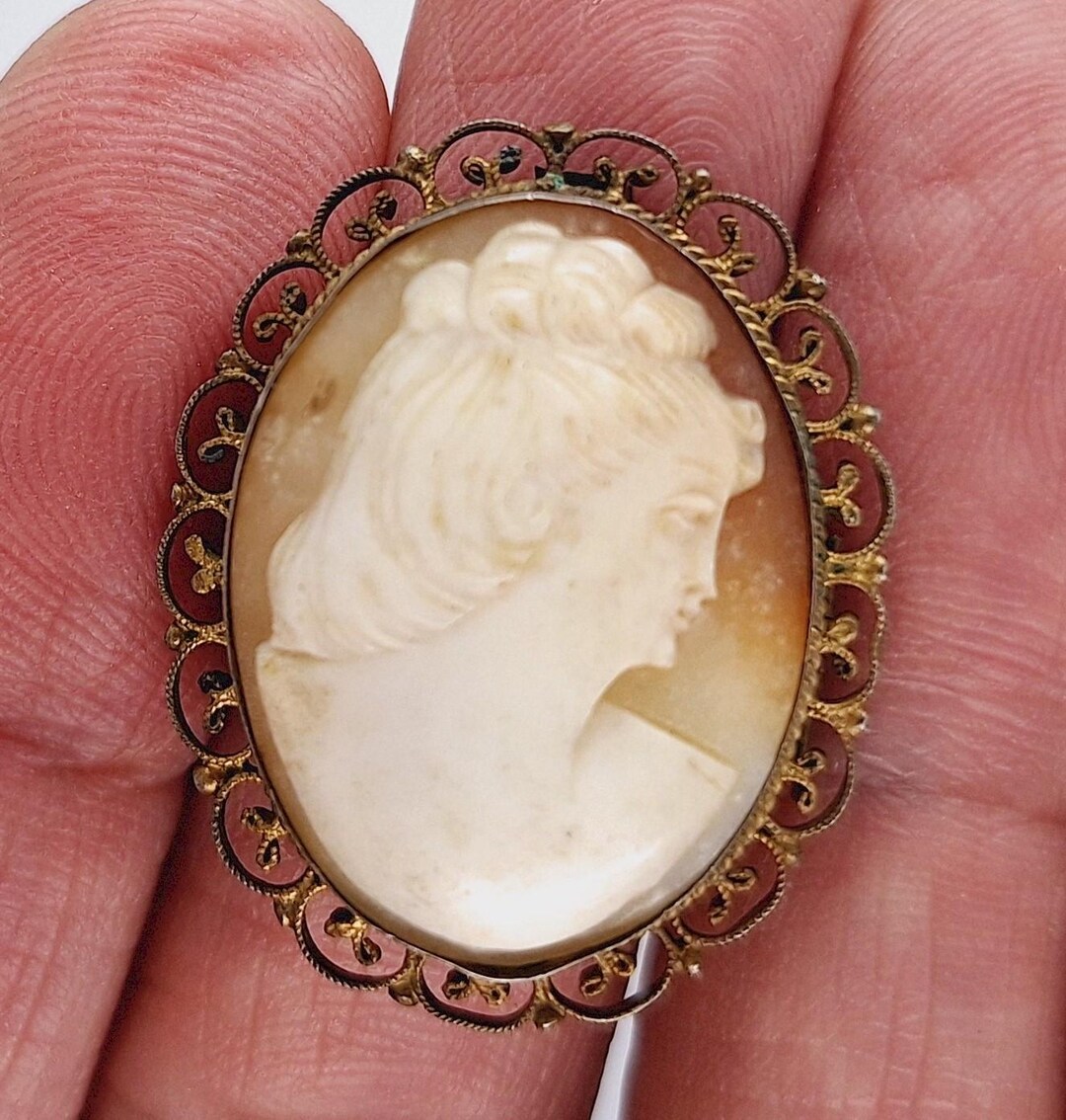 Antique Hand Carved Italian Shell Cameo Brooch & Pendant Marked 800 ...