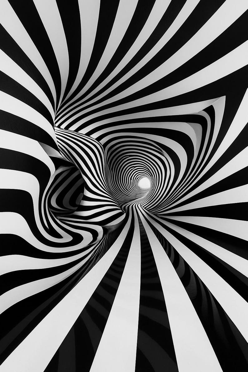 Black and White Abstract Wall Art, Optical Illusion Geometric Digital ...