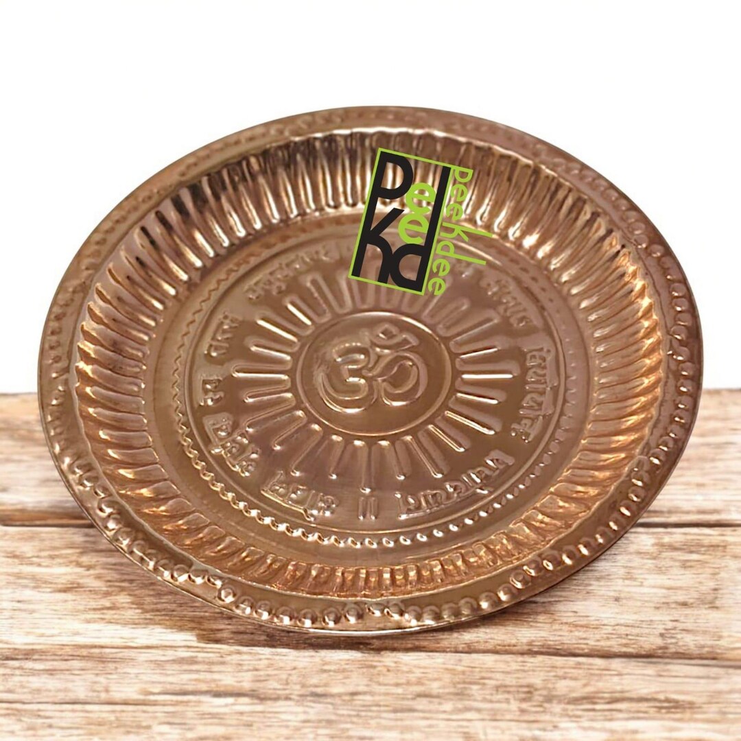 Pure Copper Handcrafted Pooja Thali/plate Ohm Temple, Pooja Room Arti ...