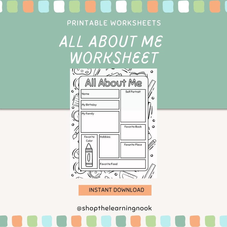 All About Me Worksheet Printable | Back to School Activity | PDF | Kids ...
