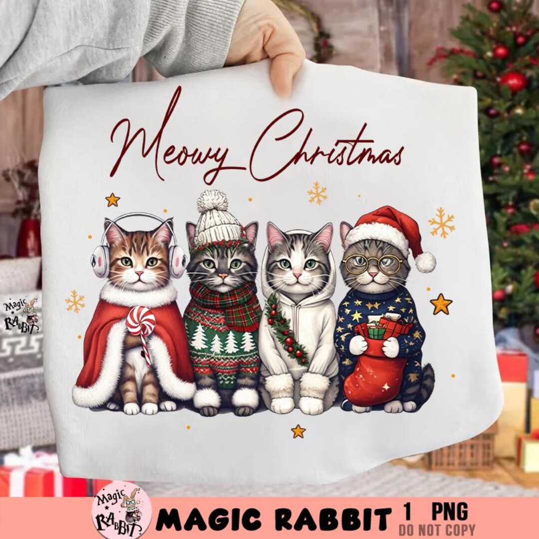 Meowy Christmas Cats PNG, Holiday Clipart (digital Download) - Etsy