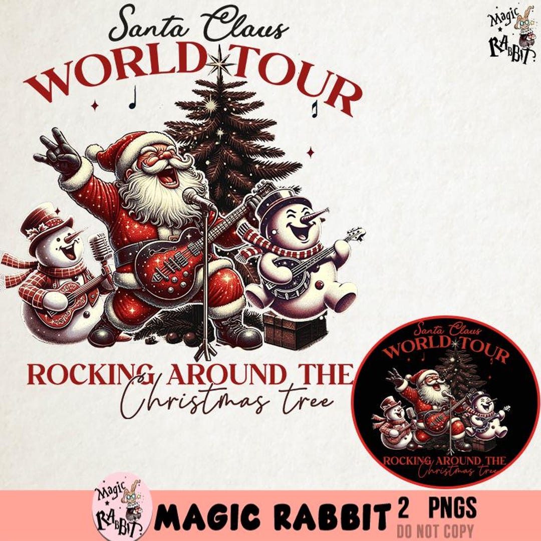 Retro Santa World Tour PNG: Christmas Tree Clipart, Sublimation Design ...