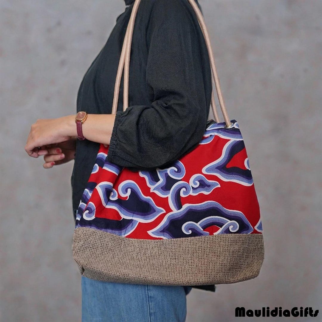 Beautiful Combination Batik Tote Bag With Natural Rope Handle and ...