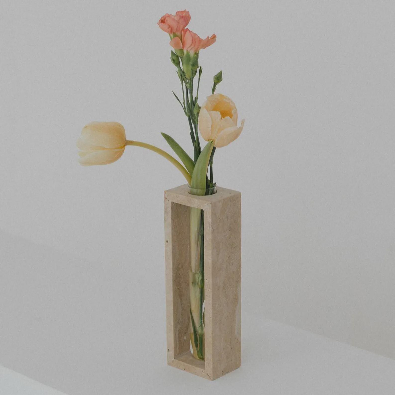 Minimalist Travertine Stone Flower Vase – Natural Marble Vase With ...