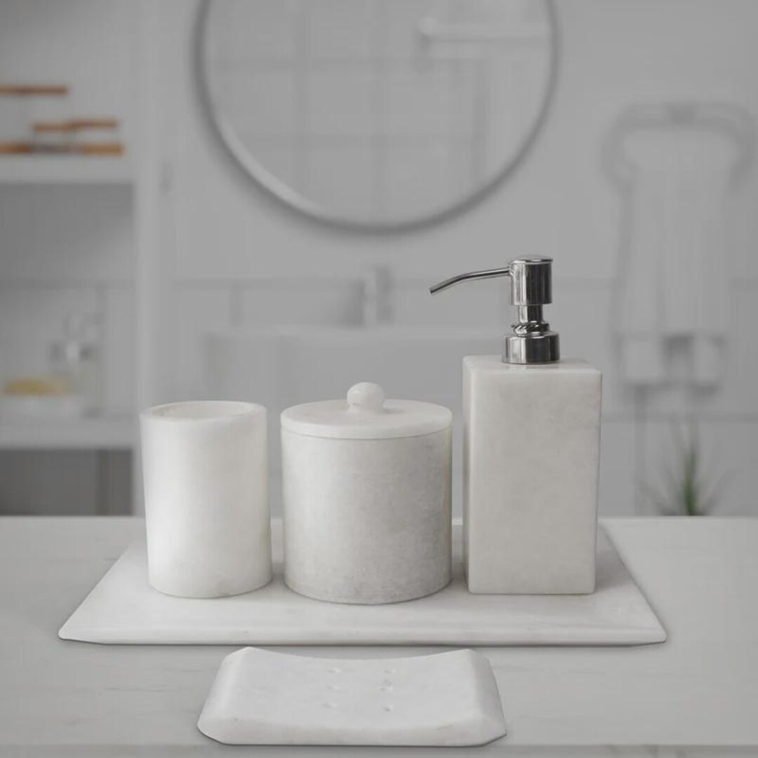 Luxury White Marble Bathroom Set 5-piece | Handmade Marble Vanity ...