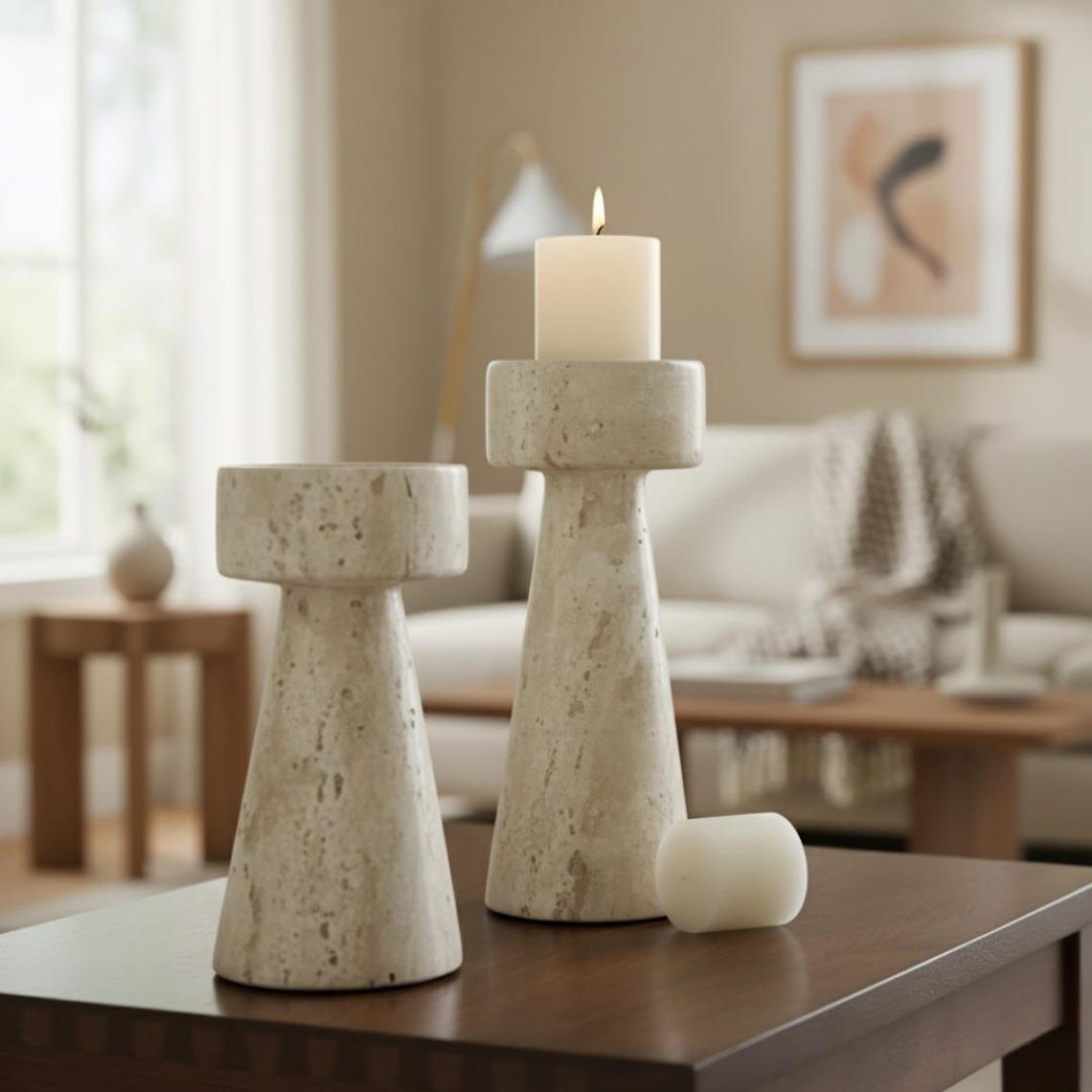 Natural Travertine Stone Candle Stands – Luxury Handmade Holders for ...