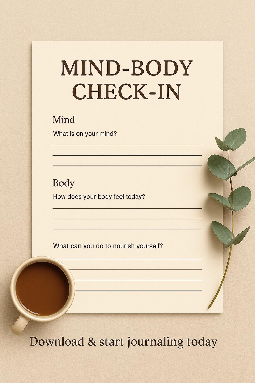 Mind-body Check-in Sheet | Printable and Fillable Wellness PDF | Daily ...