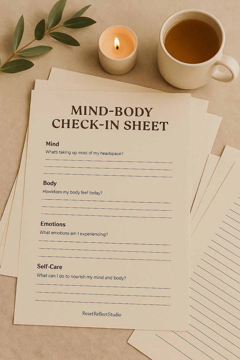 Mind-body Check-in Sheet | Printable and Fillable Wellness PDF | Daily ...