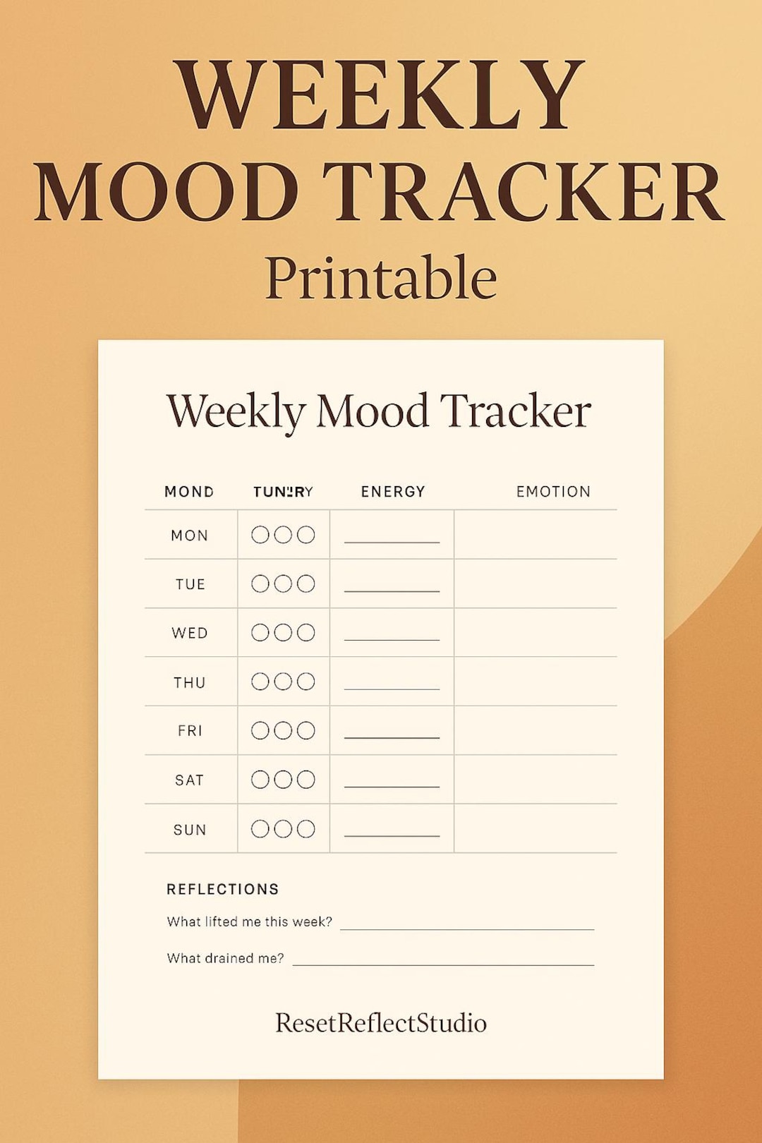 Weekly Mood Tracker PDF – Printable Emotional Wellness and Energy Log ...