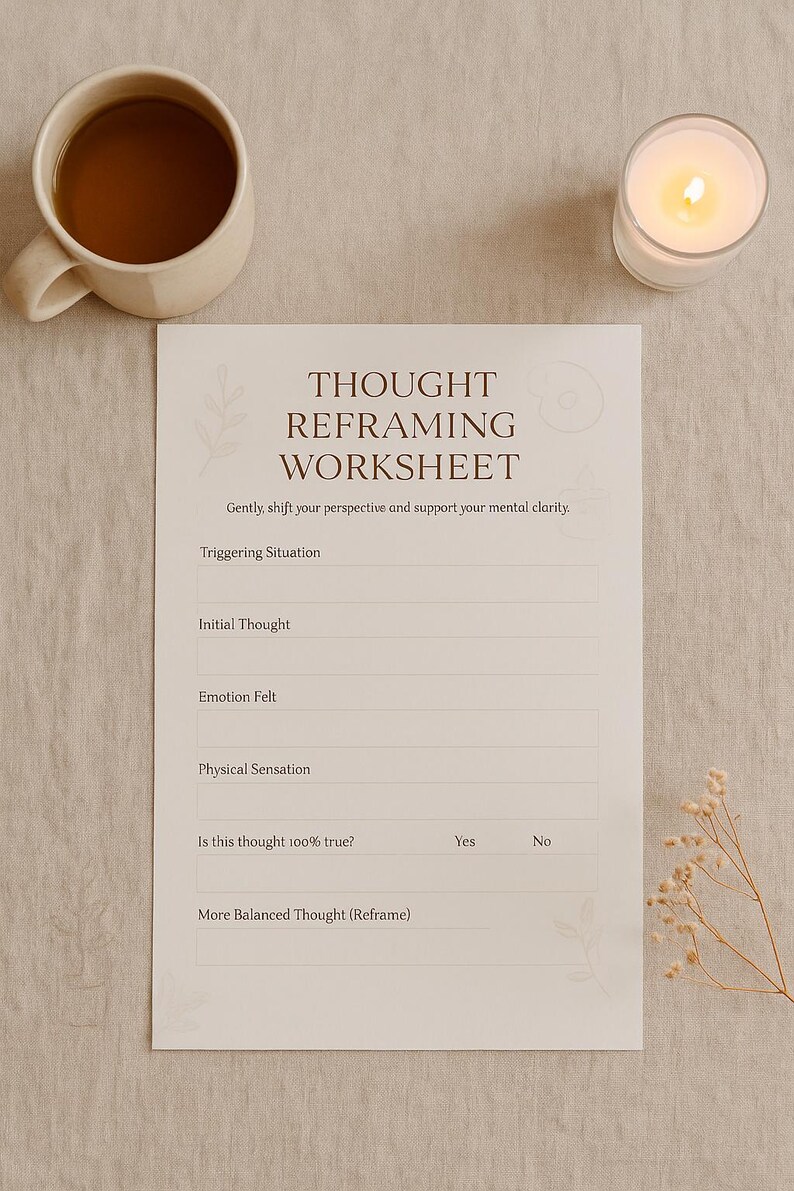 Thought Reframing Worksheet | Cognitive Distortion Journal | Mental ...