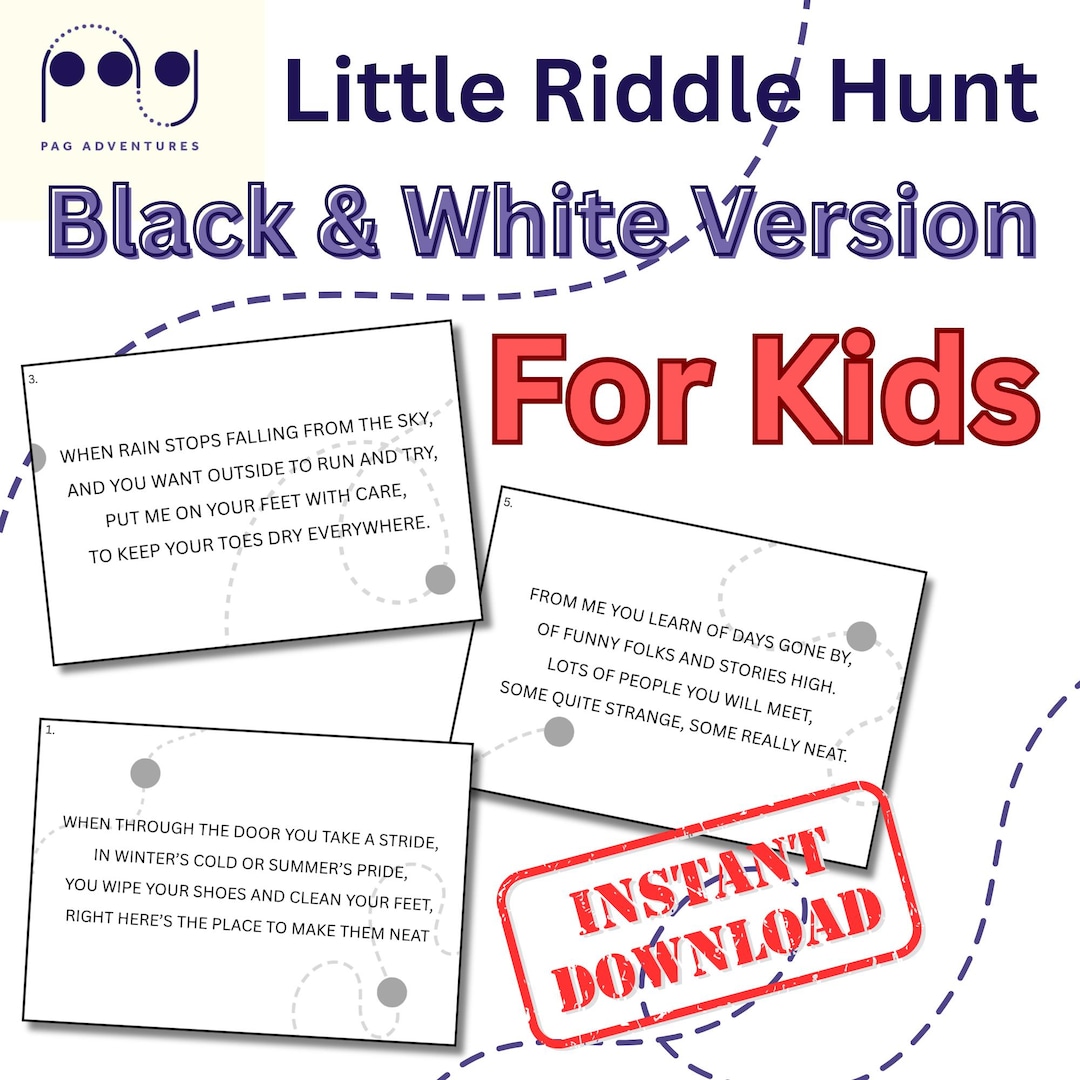 Printable Black and White Riddle Scavenger Hunt Game for Kids | Indoor ...