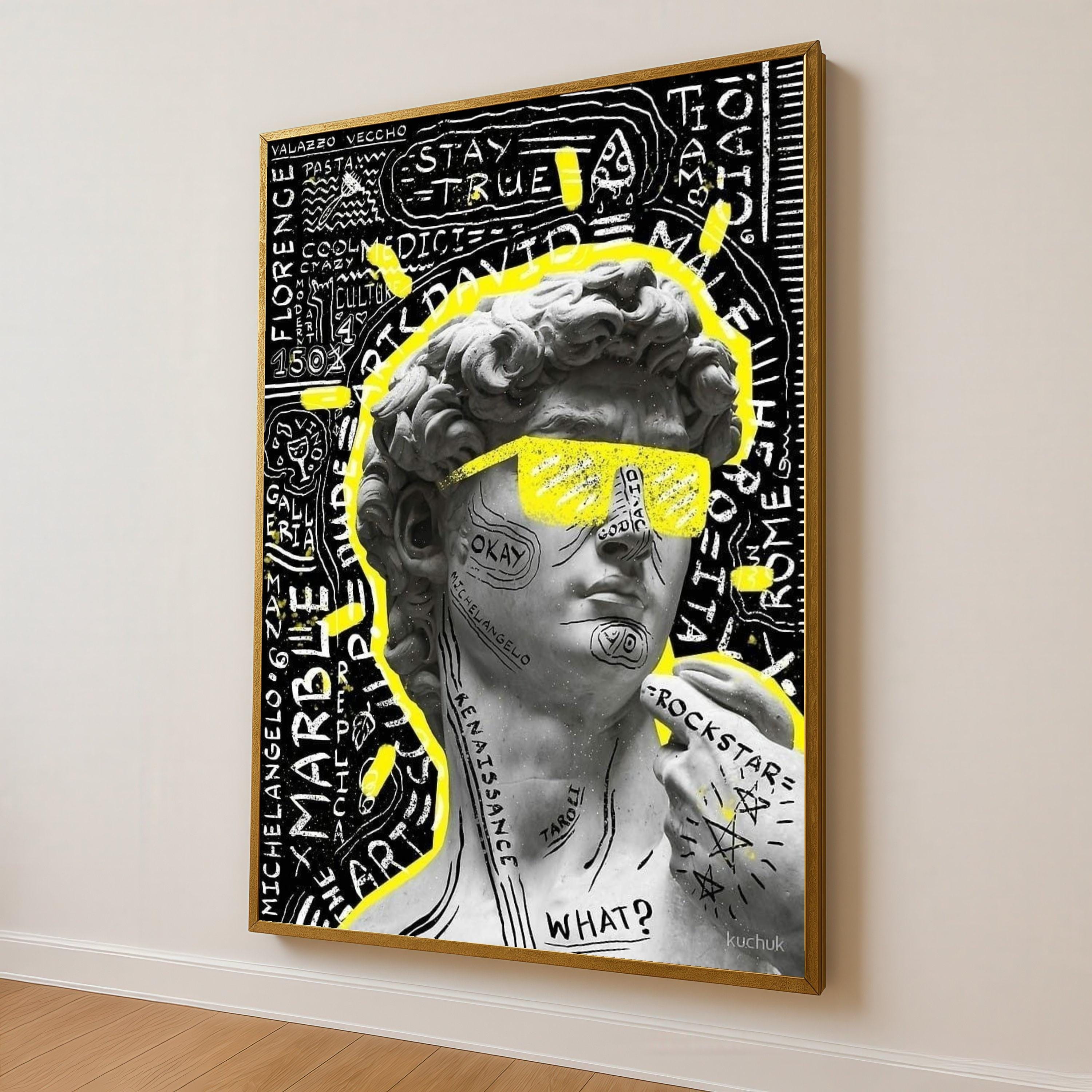 Modern Twist on Michelangelo's David, Urban Graffiti Canvas Art, Pop ...
