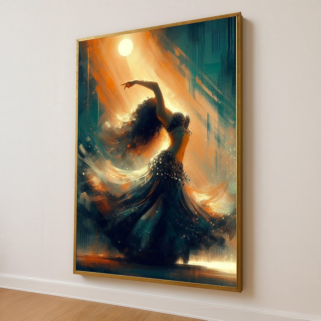 Radiant Belly Dancer Silhouette Canvas, Ethereal Dance Art, Dynamic ...