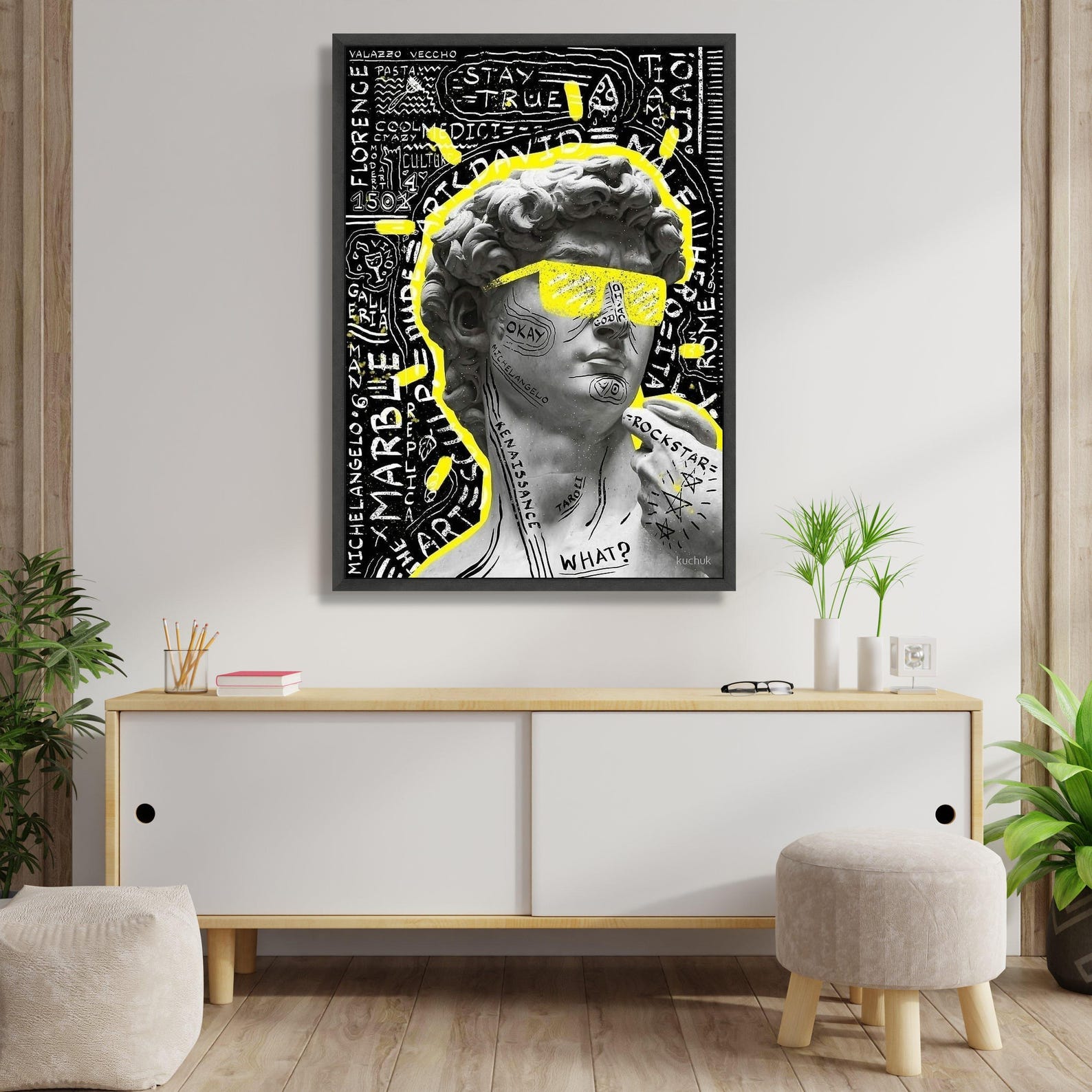 Modern Twist on Michelangelo's David, Urban Graffiti Canvas Art, Pop ...