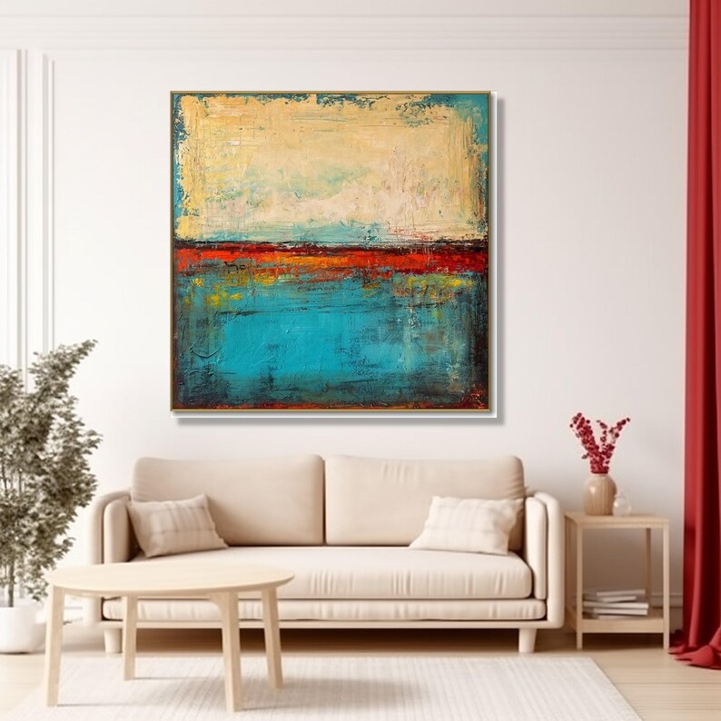 Mark Rothko Inspired Abstract Landscape Canvas Art: Modern Blue & Red ...