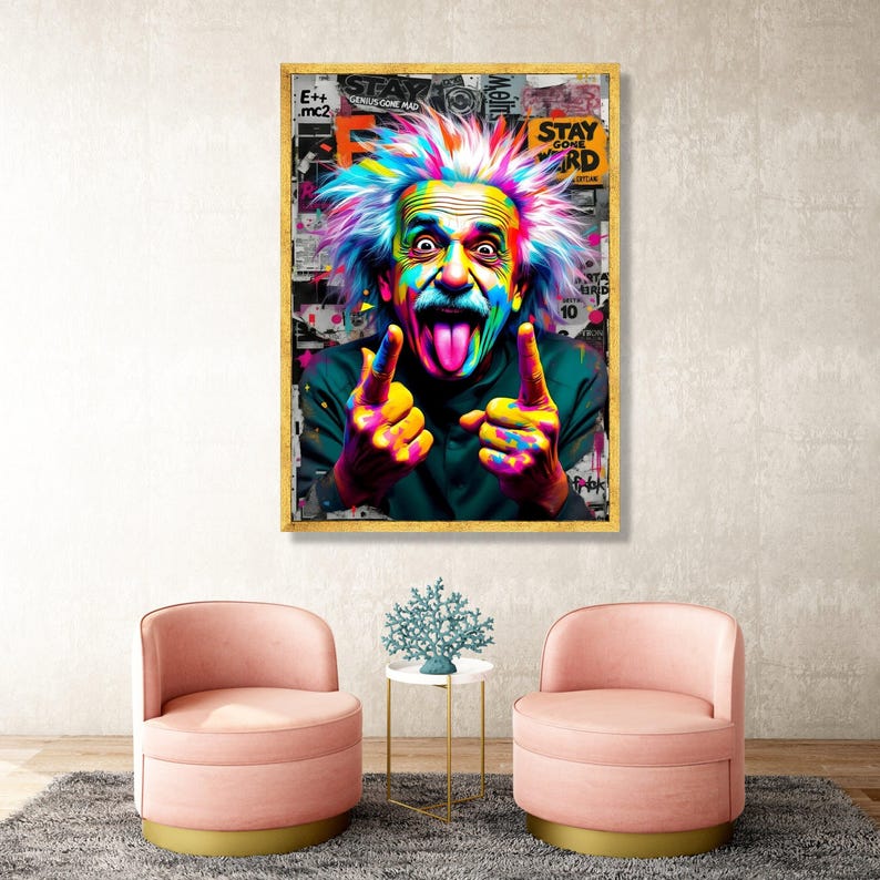 Vibrant Einstein Pop Art Canvas, Colorful Graffiti Style Wall Art, Modern Science Portrait ...