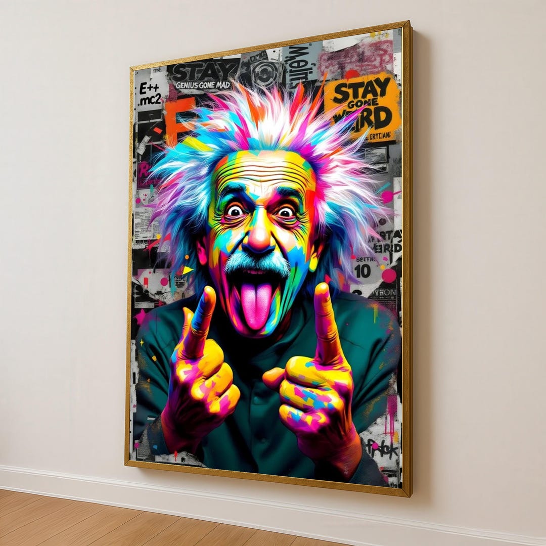 Vibrant Einstein Pop Art Canvas, Colorful Graffiti Style Wall Art, Modern Science Portrait ...