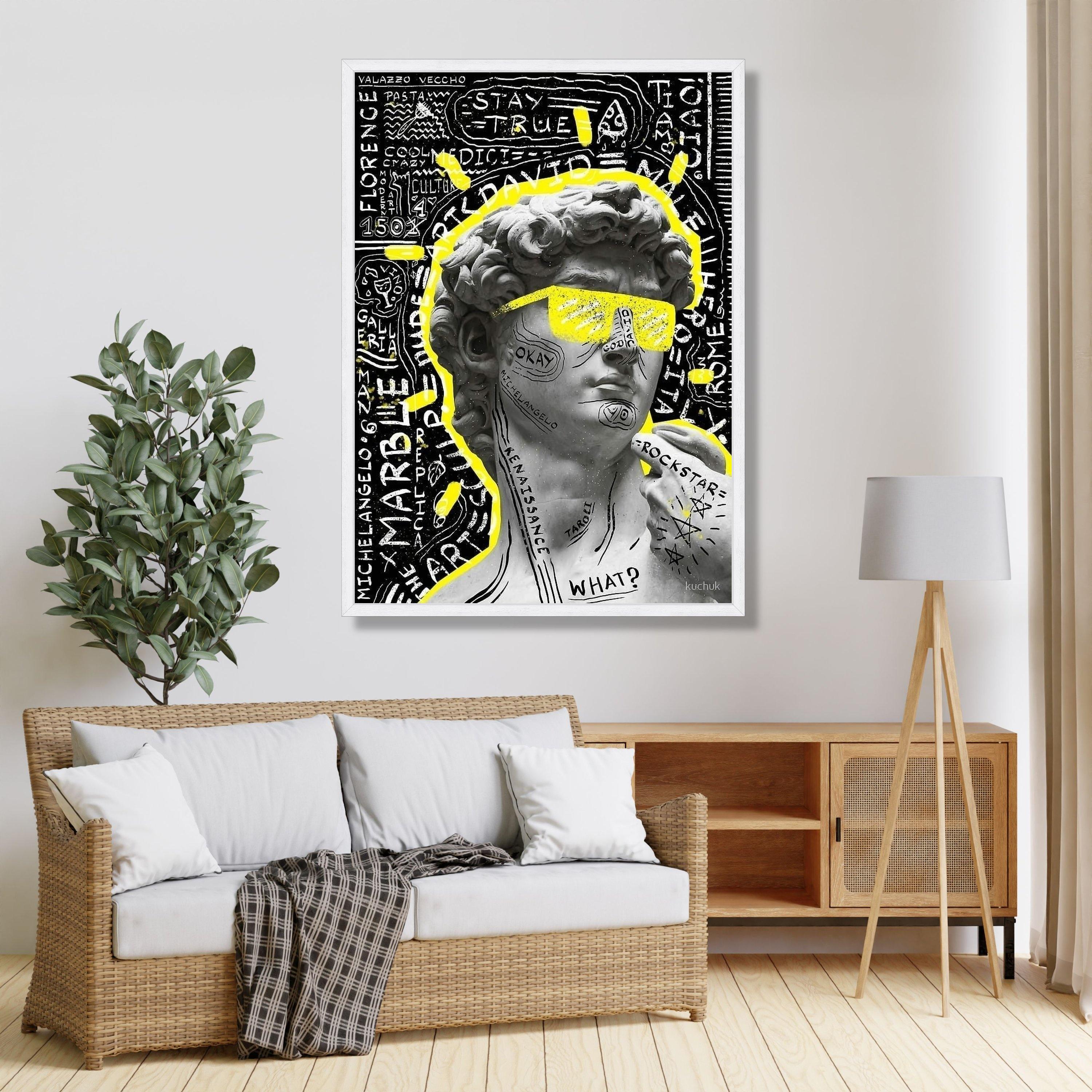 Modern Twist on Michelangelo's David, Urban Graffiti Canvas Art, Pop ...