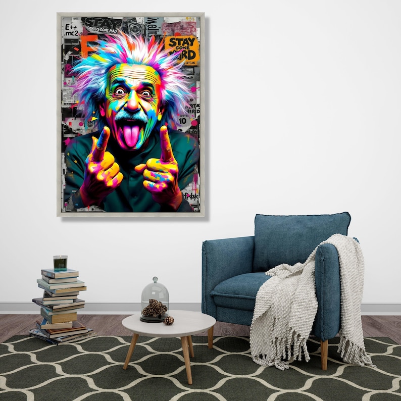 Vibrant Einstein Pop Art Canvas, Colorful Graffiti Style Wall Art, Modern Science Portrait ...