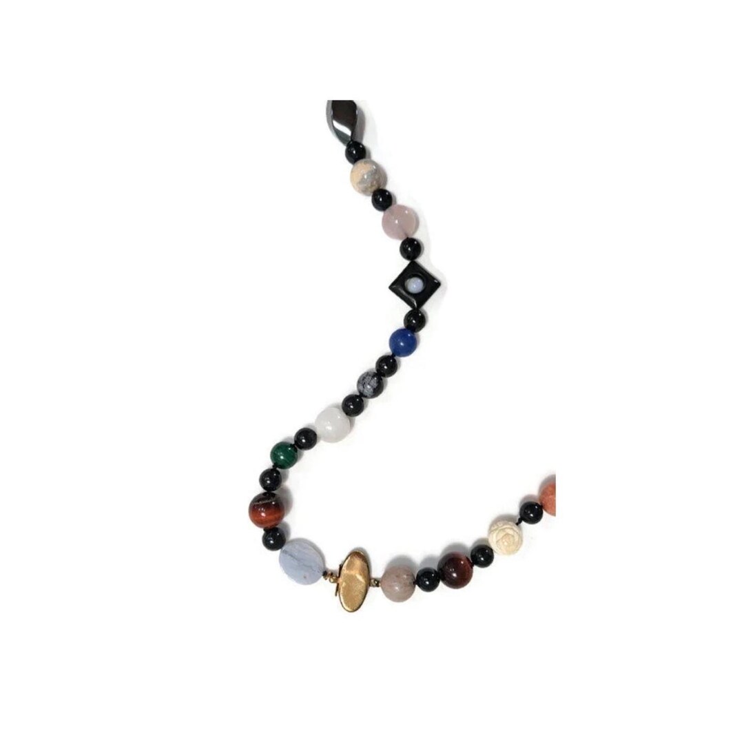 Multi-colored Long Necklace With Golden Plated Closure, Natural ...
