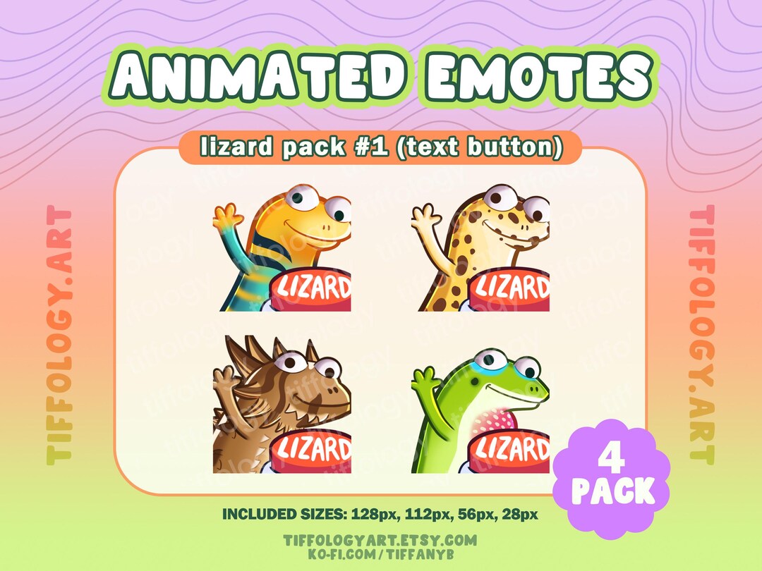 4 LIZARD Animated Emotes: Pushing "lizard" Text Button | Digital ...