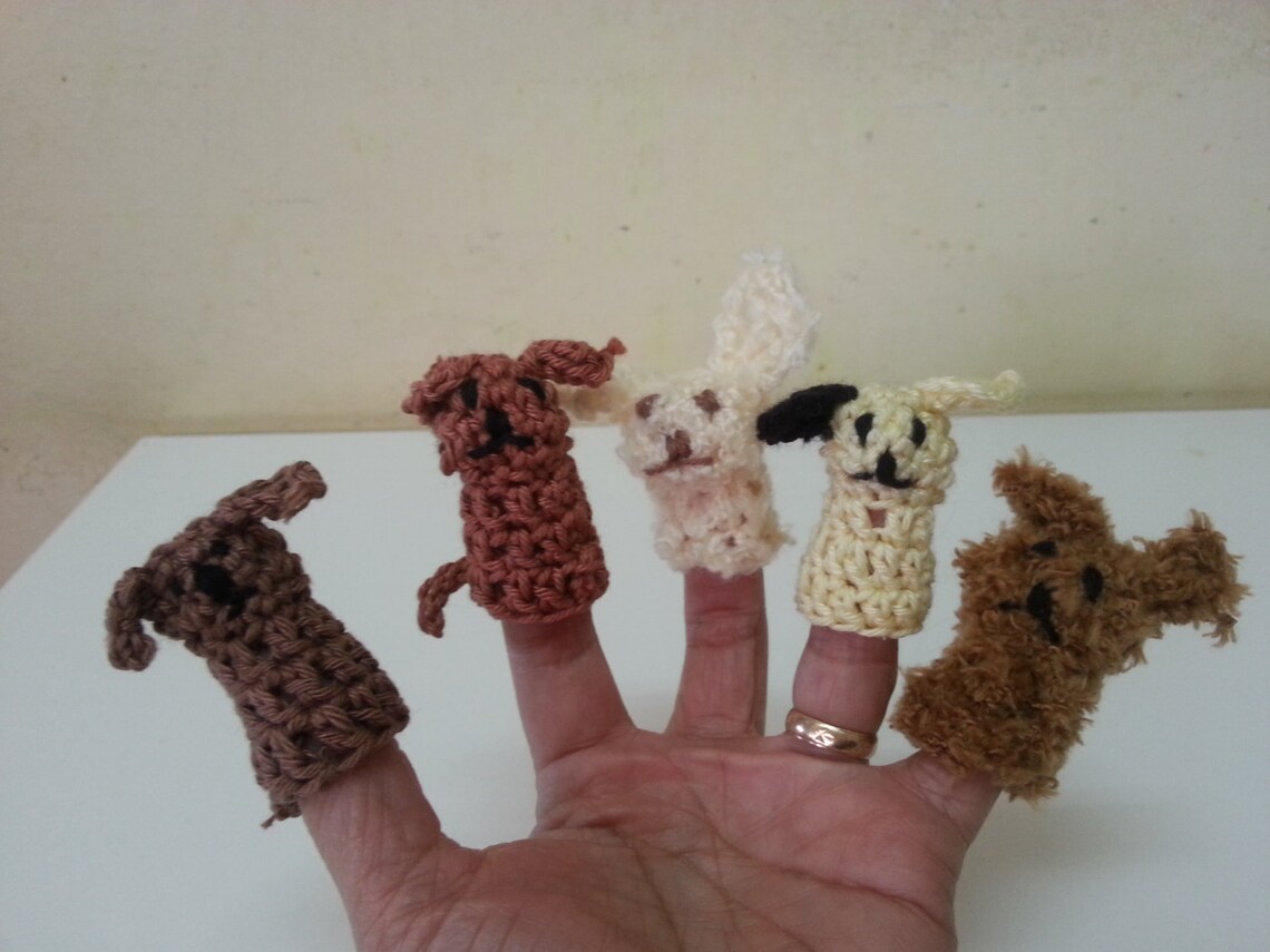 5 Dog Finger Puppets. Mini Dog Toy Crocheted Puppies - Etsy
