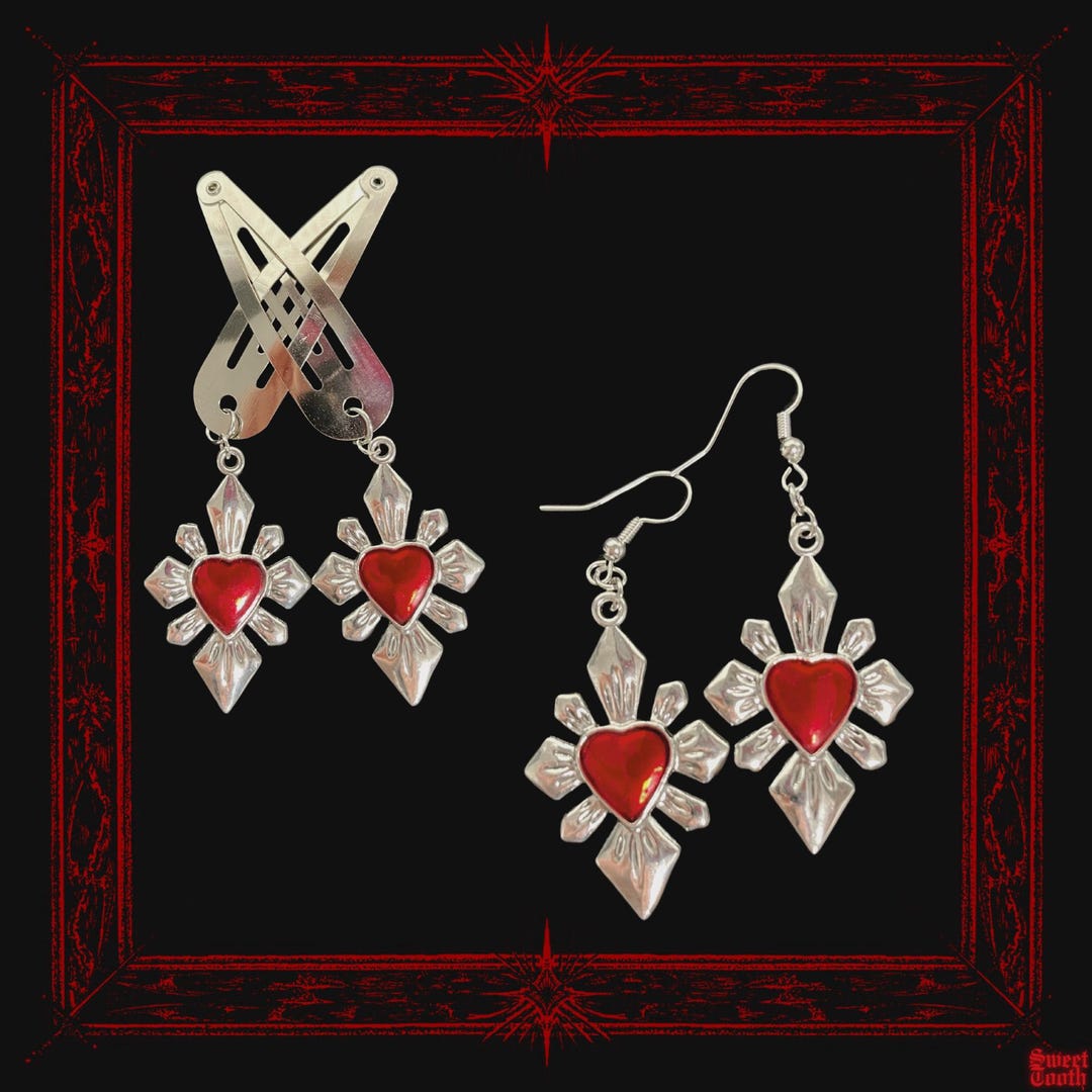 Red Sacred Heart Dangle Earrings and Hair Clips - Etsy