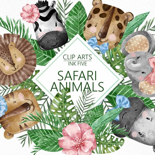 Cute Safari Clipart Lion Tiger Giraffe Elephant Zebra Monkey | Etsy