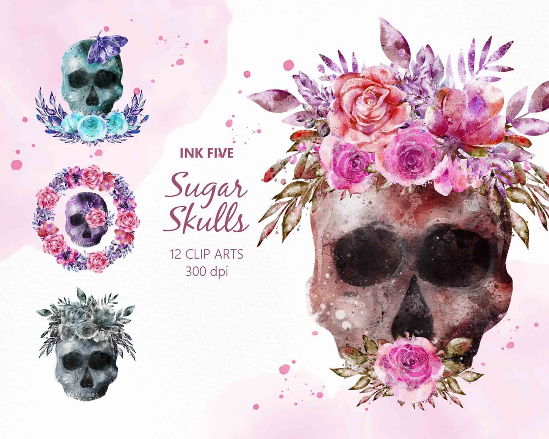 Sugar Skulls Watercolor Cliparts. Mystical Witchcraft - Etsy