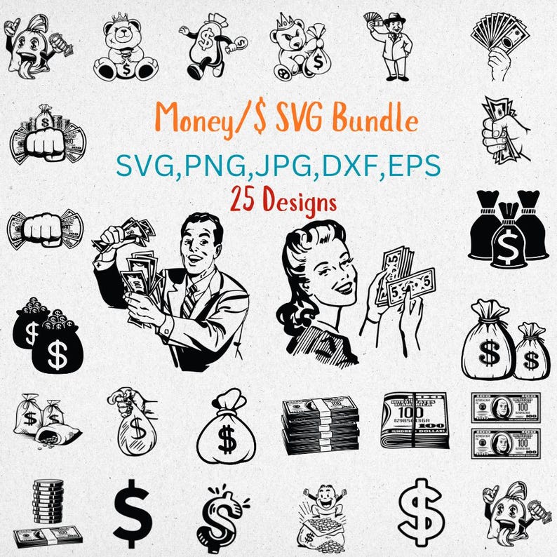 Money SVG Bundle: Dollar Sign Clipart, Wealth Quotes (25 Designs ...