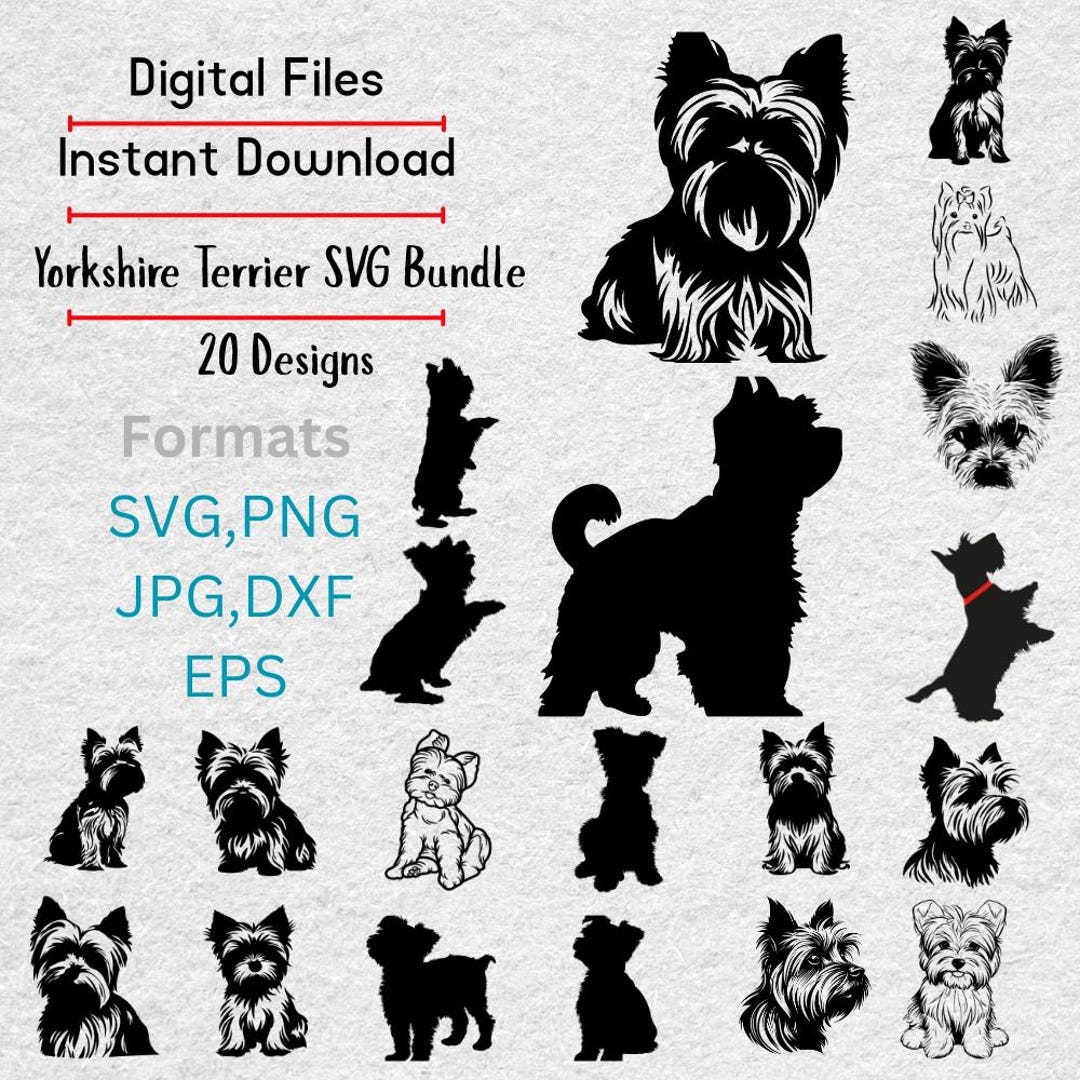 Yorkshire Terrier SVG Bundle: 20 Yorkie Dog Designs for Cricut ...