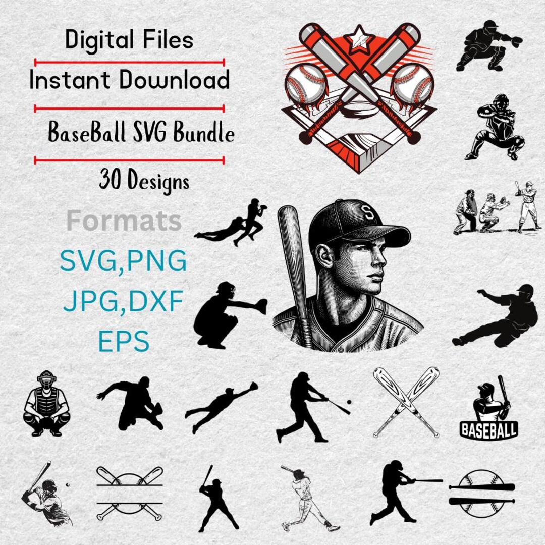 Baseball SVG Bundle: 30 Cut Files for Cricut, Silhouette (digital ...