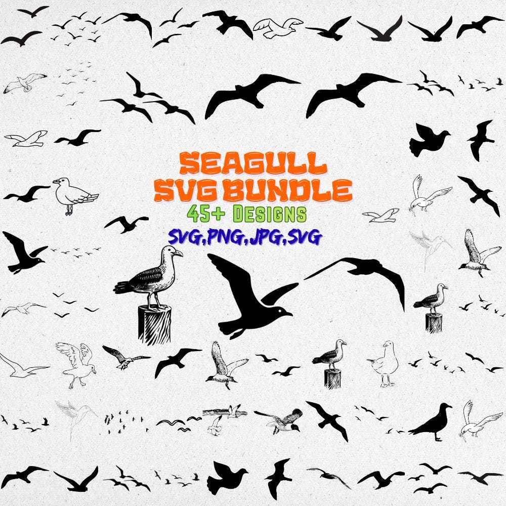 Seagull SVG Bundle 50 Designs – Beach Birds Clipart – Coastal Flying ...