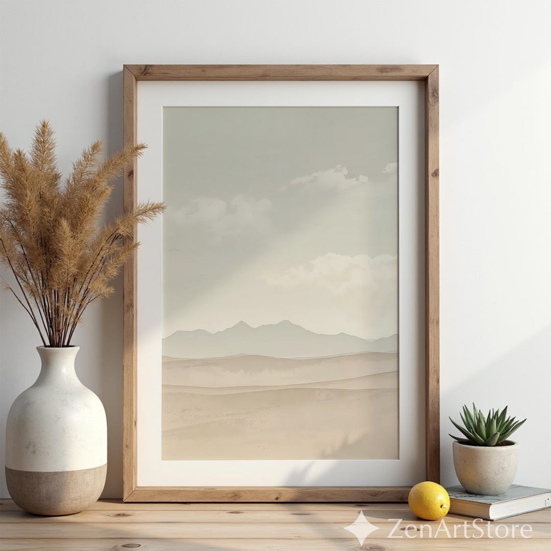 Neutral Desert Landscape Wall Art - Minimal Beige Mountain Print ...