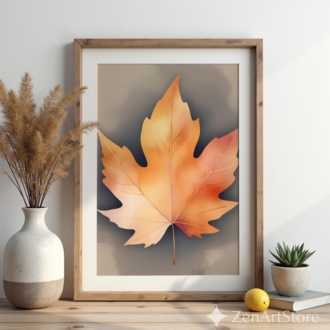 Neutral Autumn Leaf Wall Art - Minimal Maple Leaf Print, Japandi Wabi ...