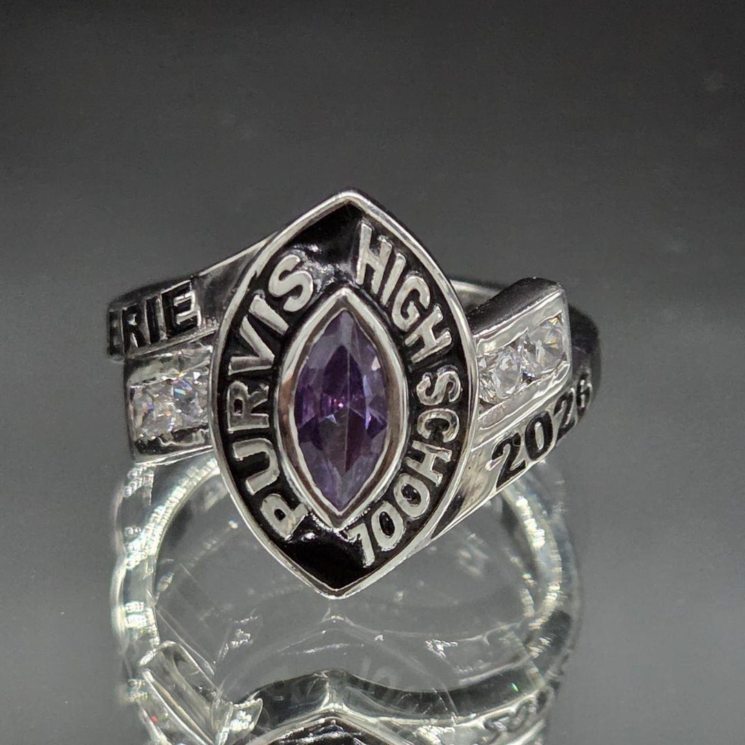 Women's High School Class Ring With Custom Gemstone Personalized Name ...