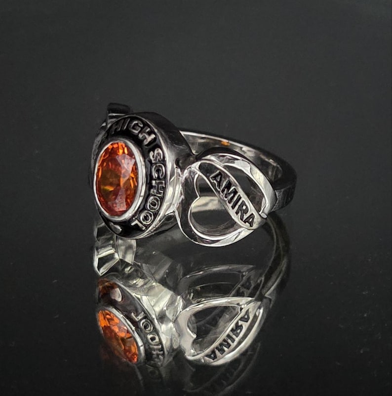 Custom High School Class Ring | Personalized School Graduation Ring With Orange Stone | Name ...