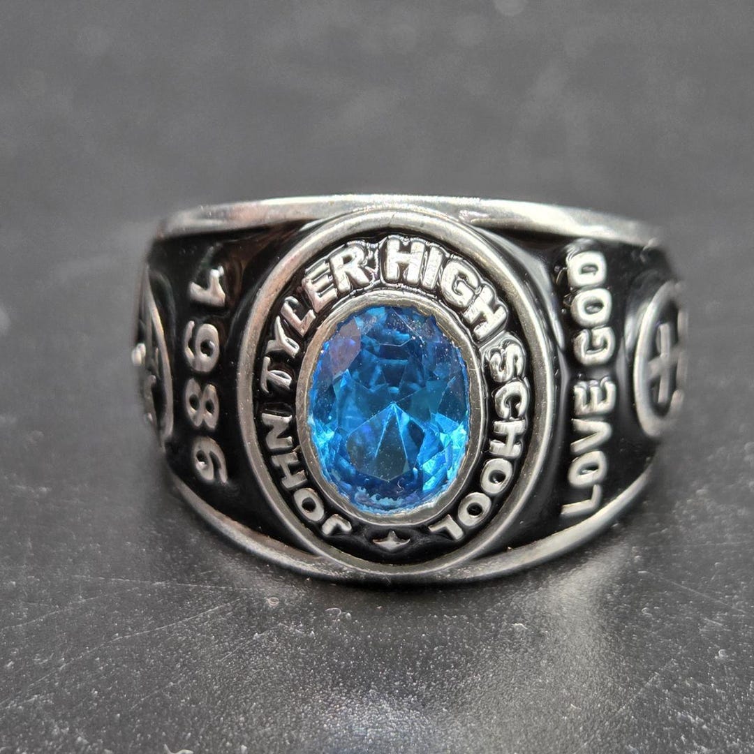 Men’s 1986 John Tyler High School Class Ring 925 Sterling Silver Plated ...