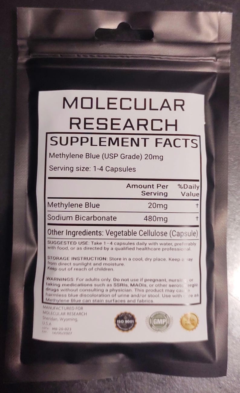 Methylene Blue Capsules 20mg. No Blue Mouth! No Bad Taste! Patent ...