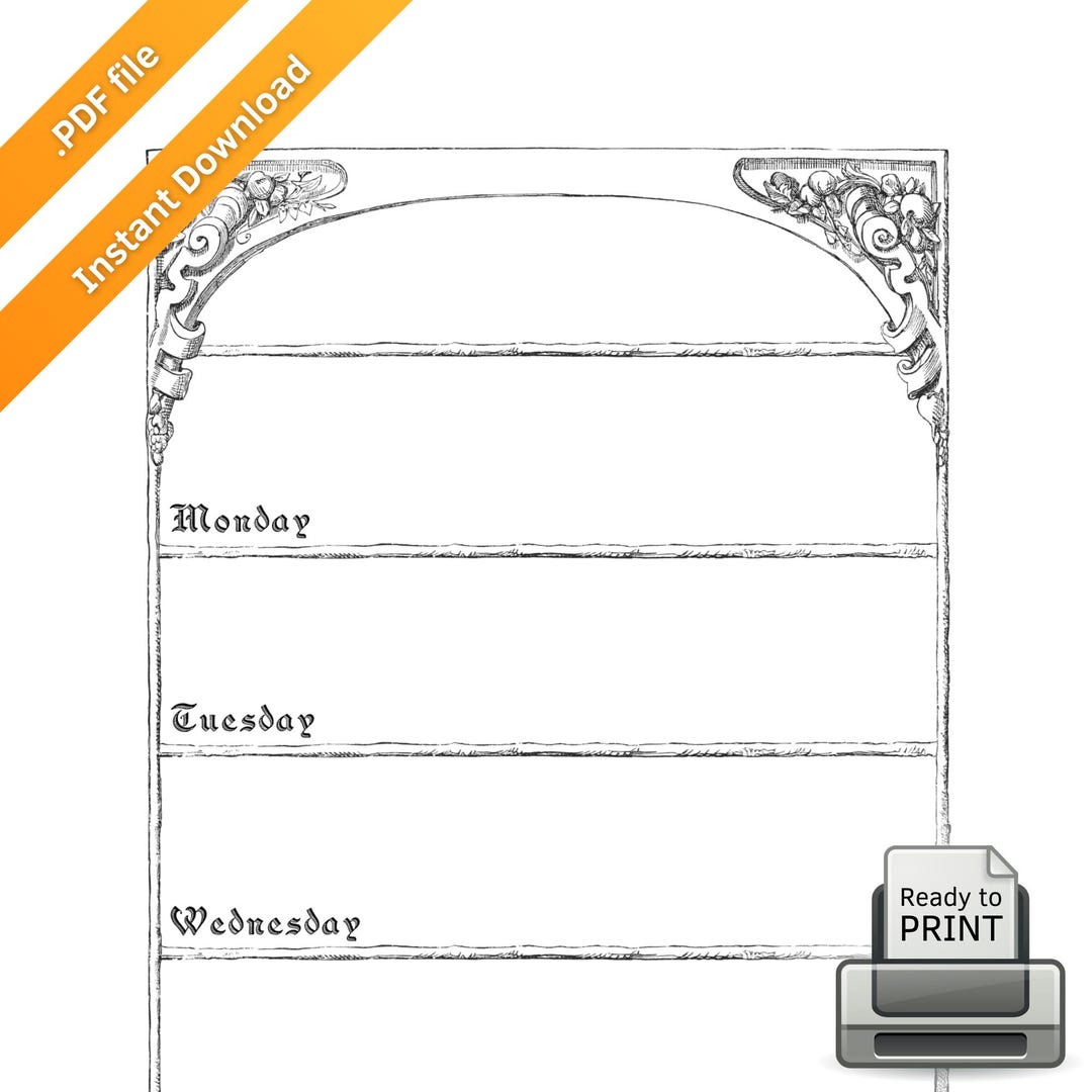 Vintage Scroll Weekly Planner Insert: Elegant Arch Frame (PDF) - Etsy