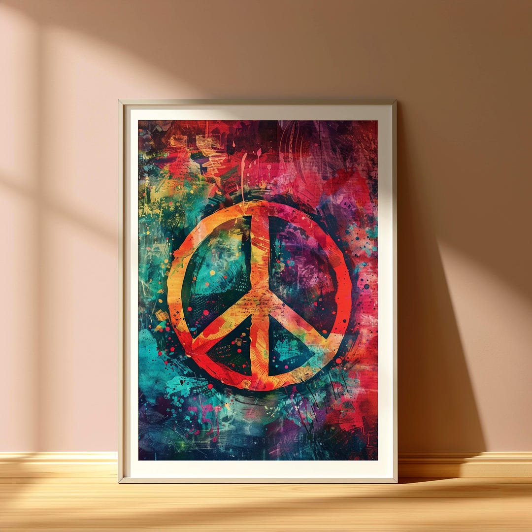 Vibrant Peace Sign Wall Art, Psychedelic Rainbow Canvass, Groovy Hippie ...
